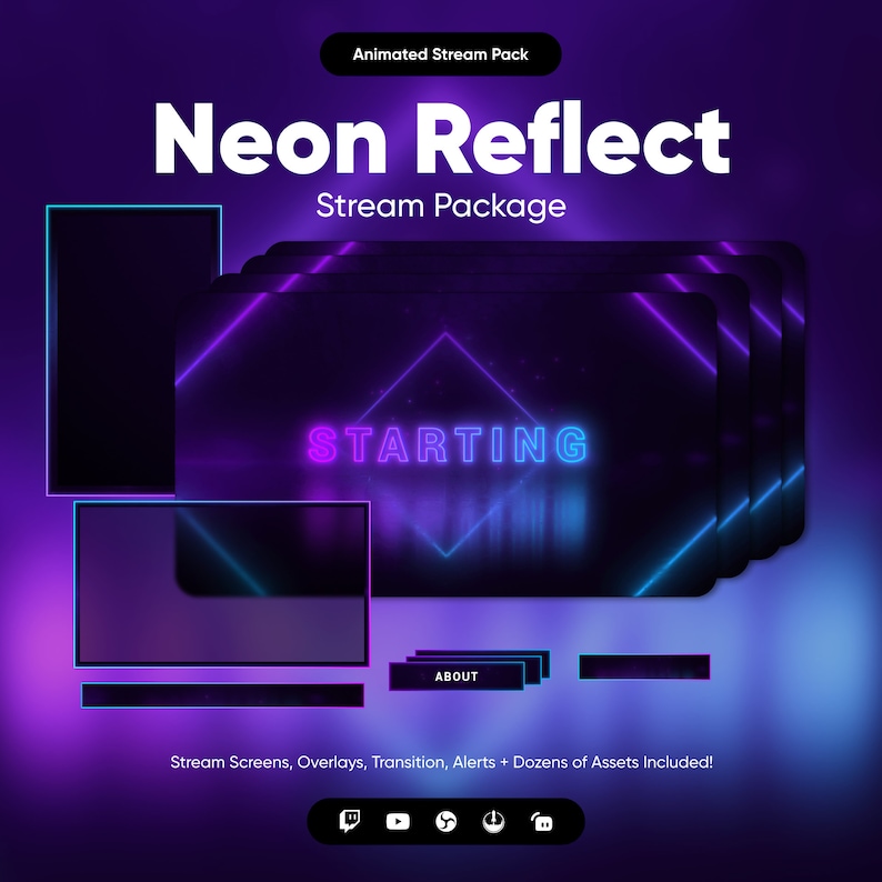 Neon Reflect Twitch Overlays Pack ANIMATED for OBS Studio & Streamlabs ...