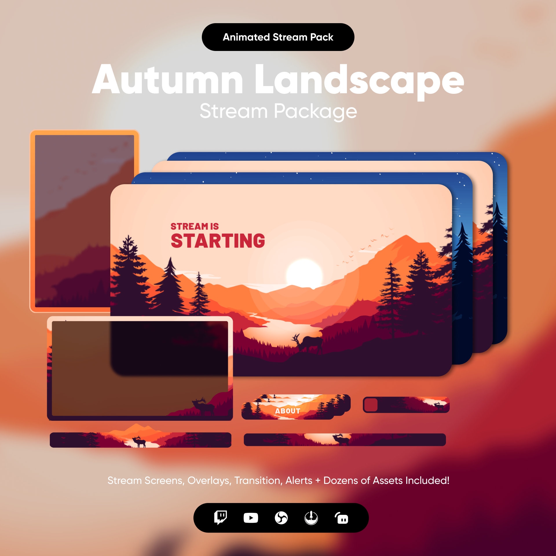 Autumn Landscape Twitch Overlays Pack ANIMATED for OBS Studio ...