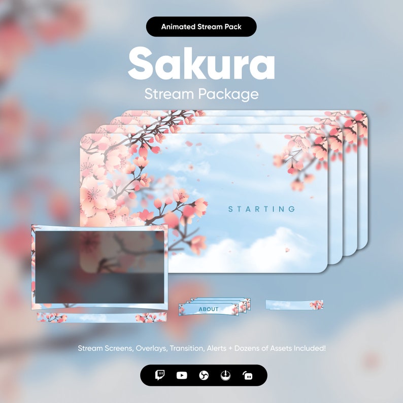 Sakura Twitch Overlay Pack Cherry Blossom Stream Overlay OBS Overlay ...