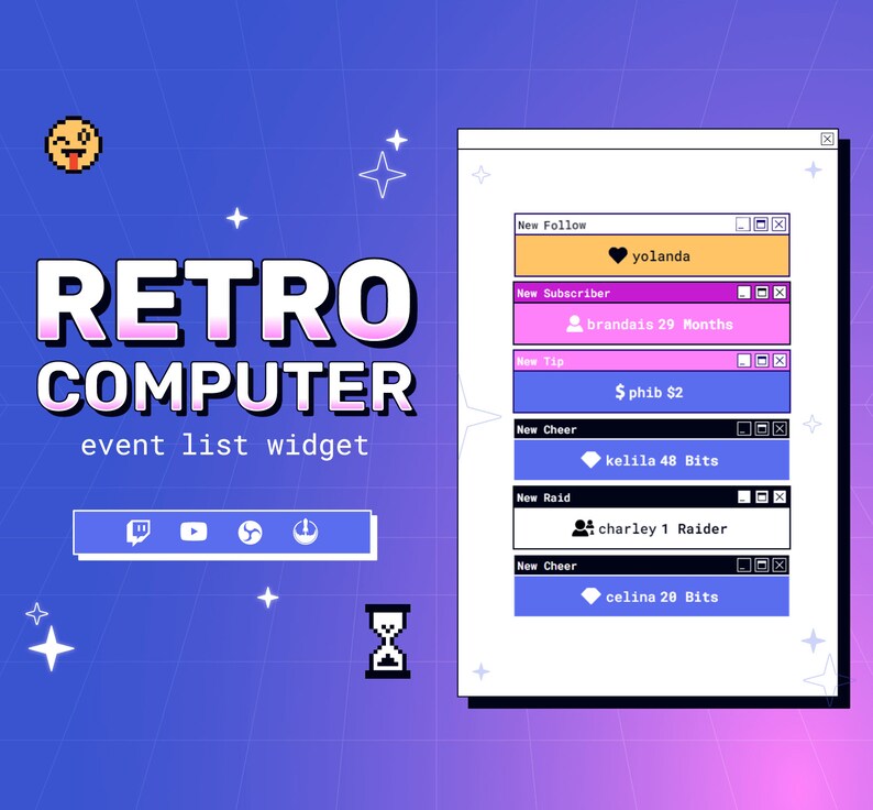 Retro Computer Twitch Event Widget Y2K Event List for Twitch and ...