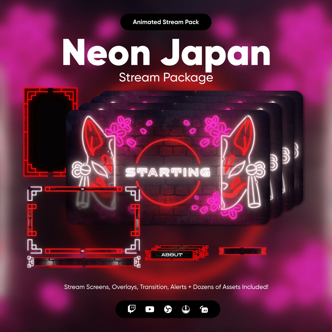 Neon Japan Twitch Overlays Pack ANIMATED for OBS Studio & Streamlabs ...