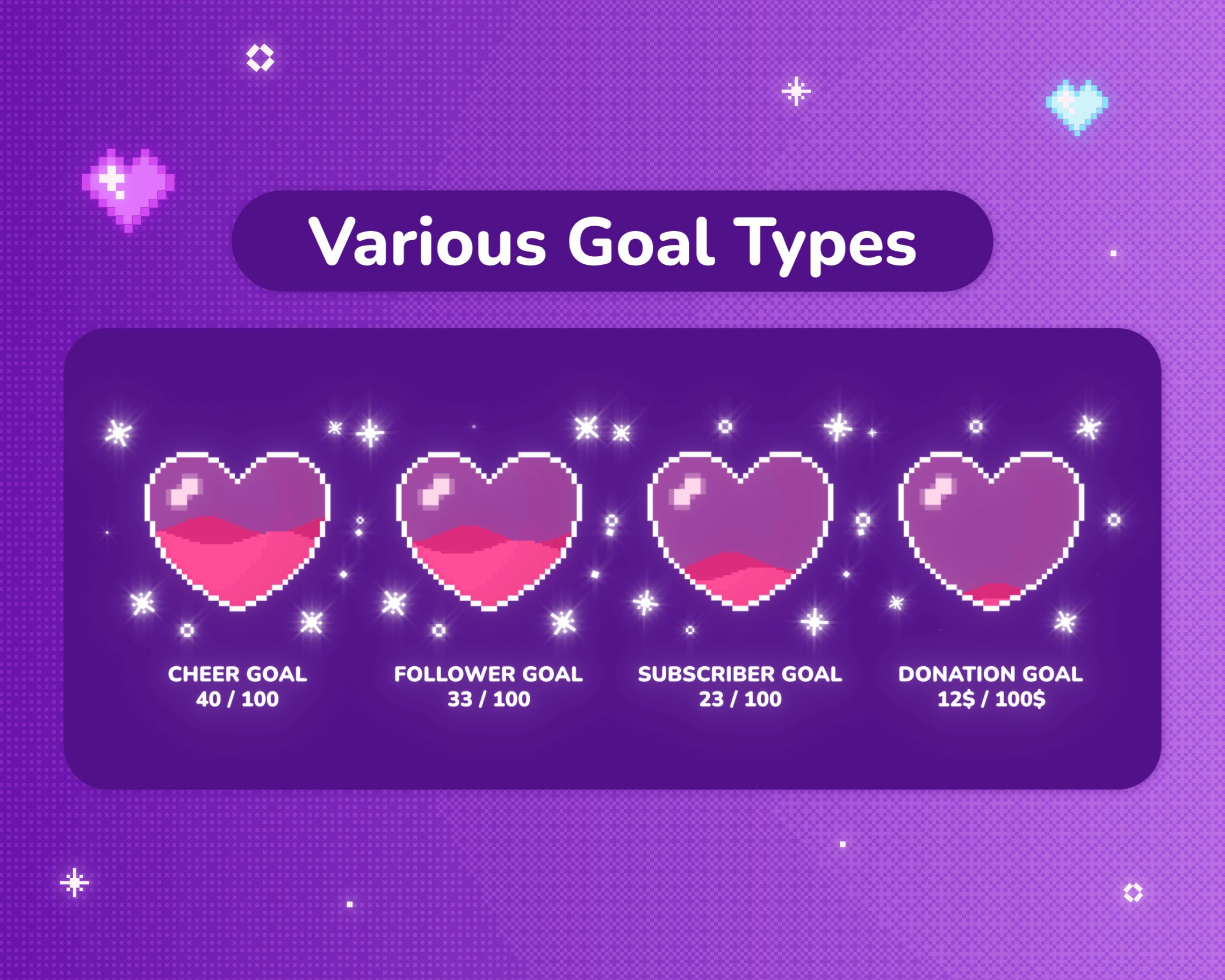 Widget de objetivo de Twitch Pixel Heart Lindo widget de objetivo de ...
