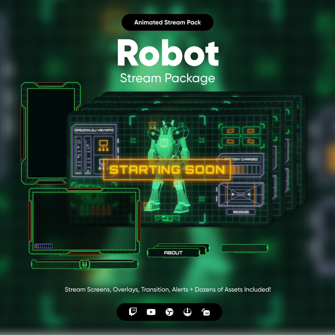Robot Twitch Overlays Pack ANIMATED for OBS Studio & Streamlabs - Etsy