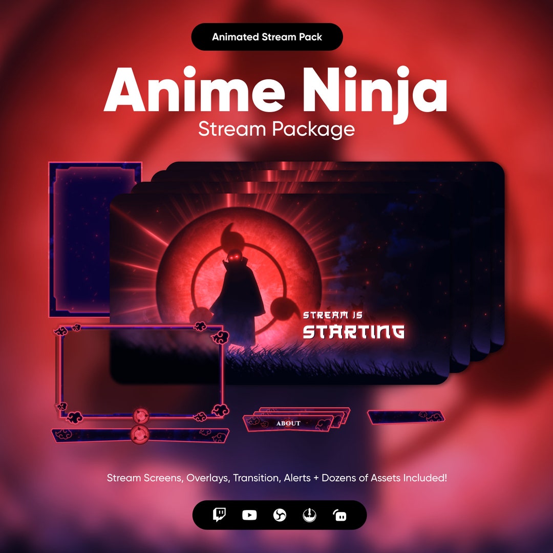 Anime Ninja Twitch Overlay Pack Animated Stream Overlay OBS Overlay ...