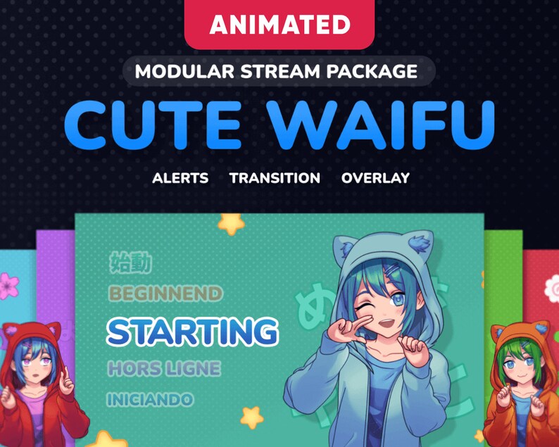Cute Waifu Modular Twitch Overlays Pack ANIMATED: Webcam - Etsy Ireland