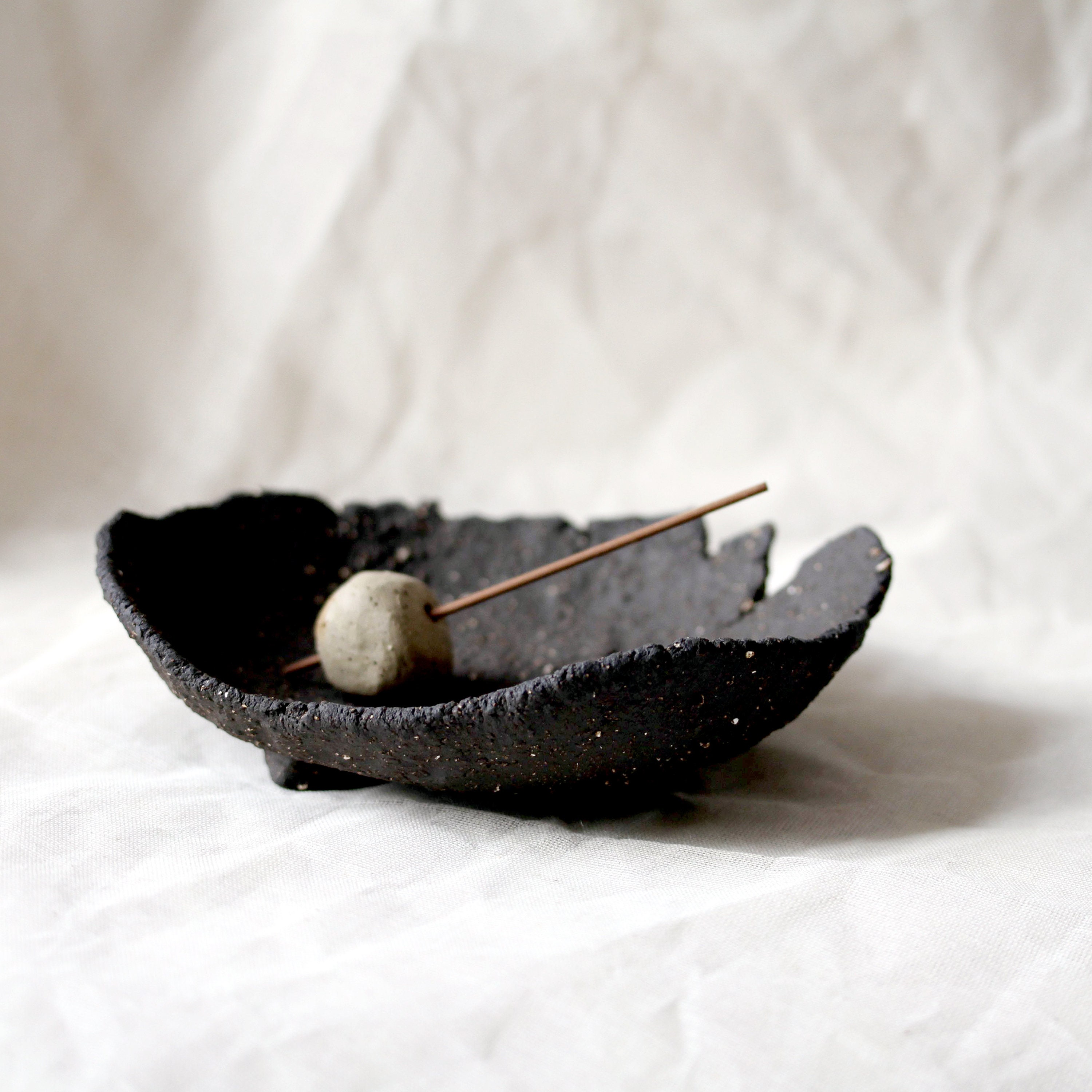 Smudging & Incense Wide Dish Textural Black Stoneware Wabi Sabi Zen - Etsy