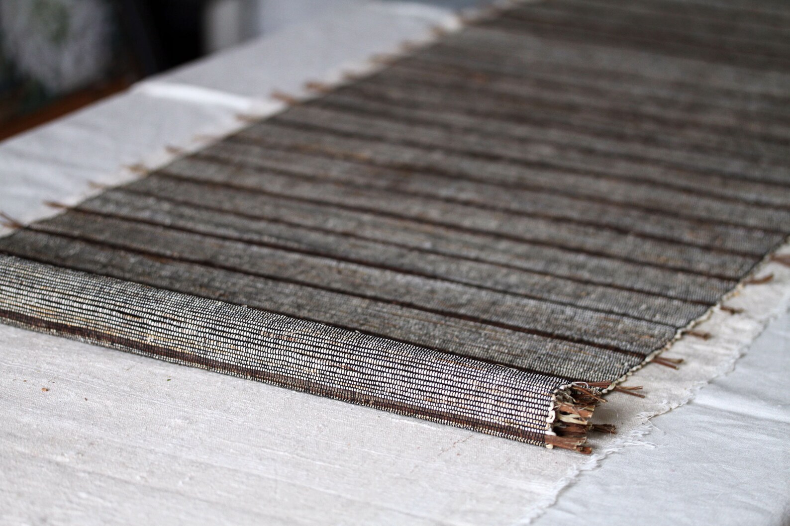Chabu Table Runner for Tea Ceremony | Black / Brown Hand Loomed Natural ...