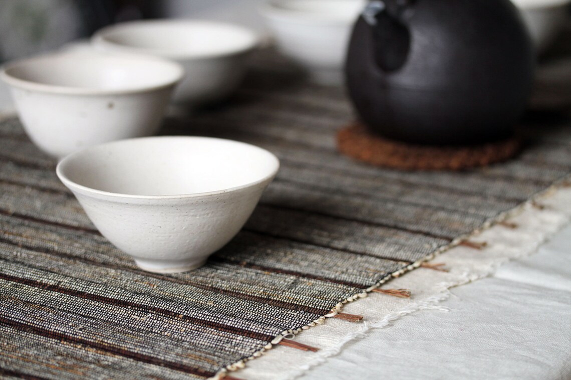 Chabu Table Runner for Tea Ceremony | Black / Brown Hand Loomed Natural ...