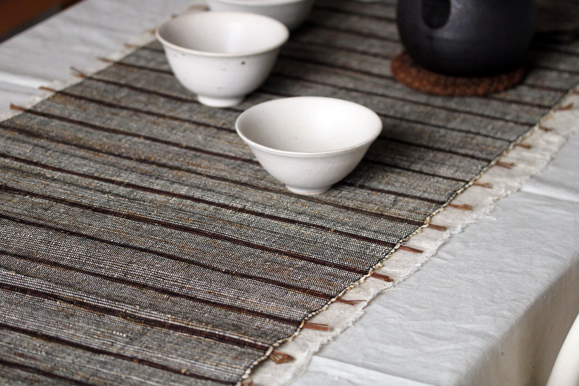 Chabu Table Runner for Tea Ceremony | Black / Brown Hand Loomed Natural ...