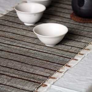 Chabu Table Runner for Tea Ceremony | Black / Brown Hand Loomed Natural ...