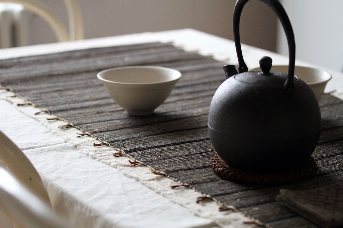 Chabu Table Runner for Tea Ceremony | Black / Brown Hand Loomed Natural ...
