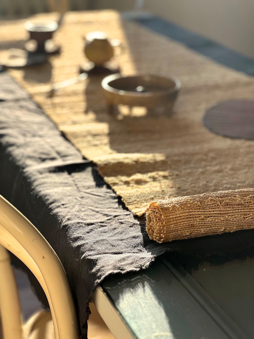 Hand Loomed Natural Fibre Chabu Table Runner, Wabi Sabi Tea Ceremony ...