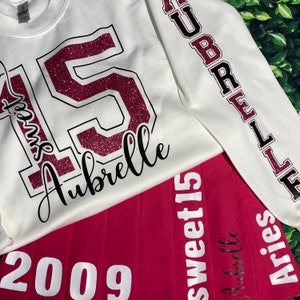 Fierce 15 Personalized Glitter Birthday,short Sleeve T-shirt, Long ...