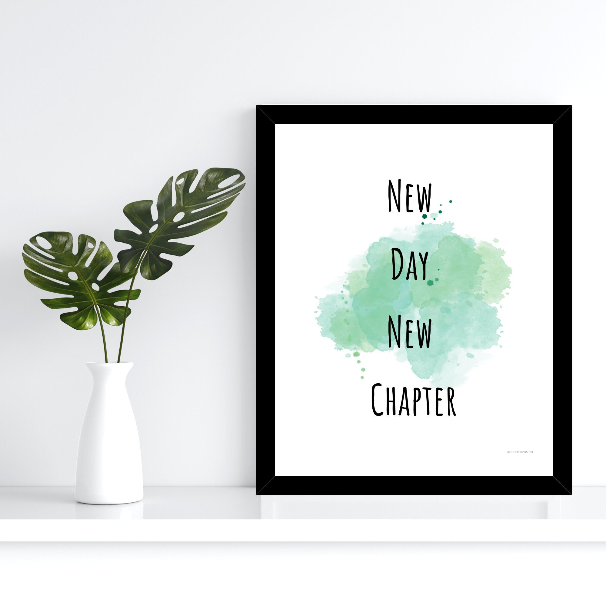 New Day New Chapter Green Watercolor Background Motivational - Etsy