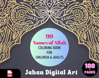 99 Names of Allah Children and Adult Coloring Book Coloring Islam Pages ...