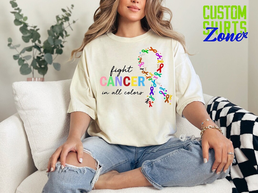 Fight Cancer Shirt,comfort Colors®,all Colors Ribbon Cancer Tshirt ...
