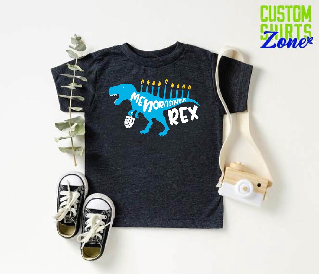 Kids Hanukkah Shirt, Menorasaurus Rex Dinosaur Hanukkah Shirt, Hanukkah ...