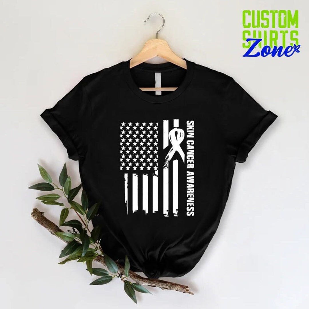 Flag Skin Cancer Awareness Shirt,melanoma Cancer Tshirt,usa Flag Cancer ...