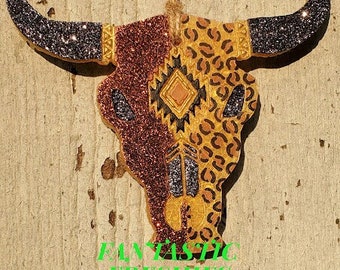 Black & Turquoise Aztec Bull Skull Freshie W/ Fringe, Aztec Freshie ...