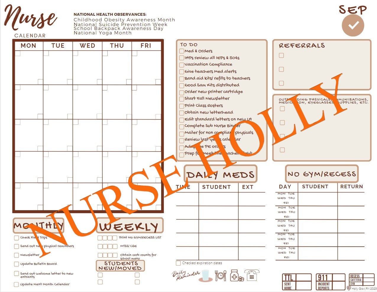 EDITABLE MASTER School Nurse Calendar - Etsy
