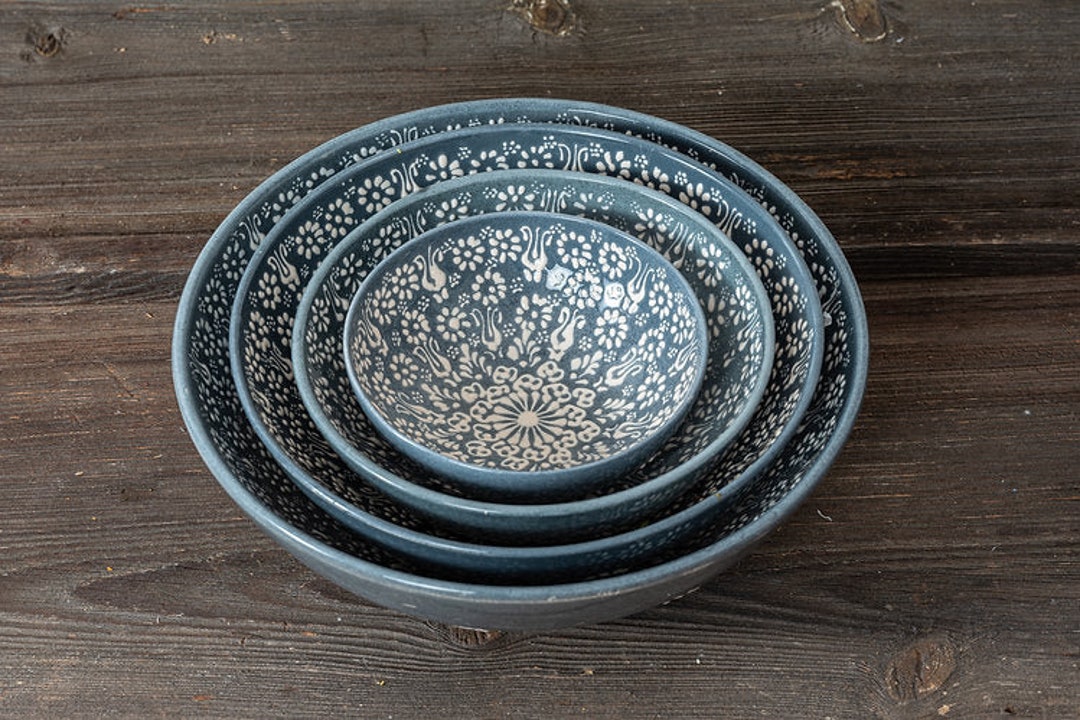 Handmade Patterned Ceramic Bowl Set of 4, Turkish Ceramic Bowl ...
