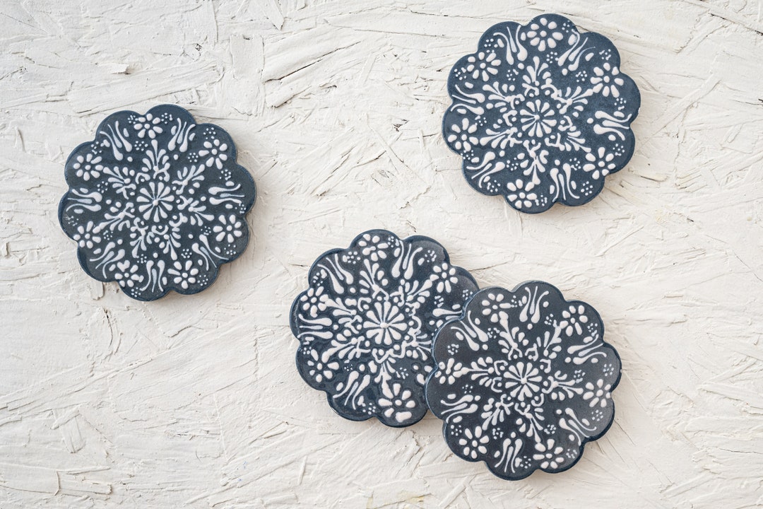 Ceramic Coasters Set of 4, Turkish Ceramics, Ceramic Table Decor ...