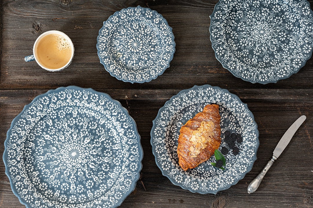 Handmade Patterned Ceramic Plate Set of 4, Turkish Ceramic Plate ...
