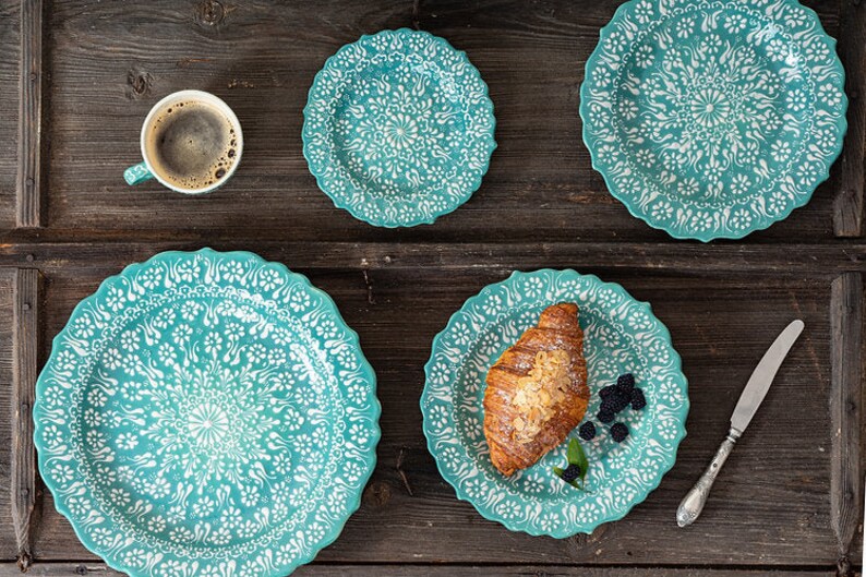 Handmade Patterned Ceramic Plate Set of 4, Turkish Ceramic Plate ...