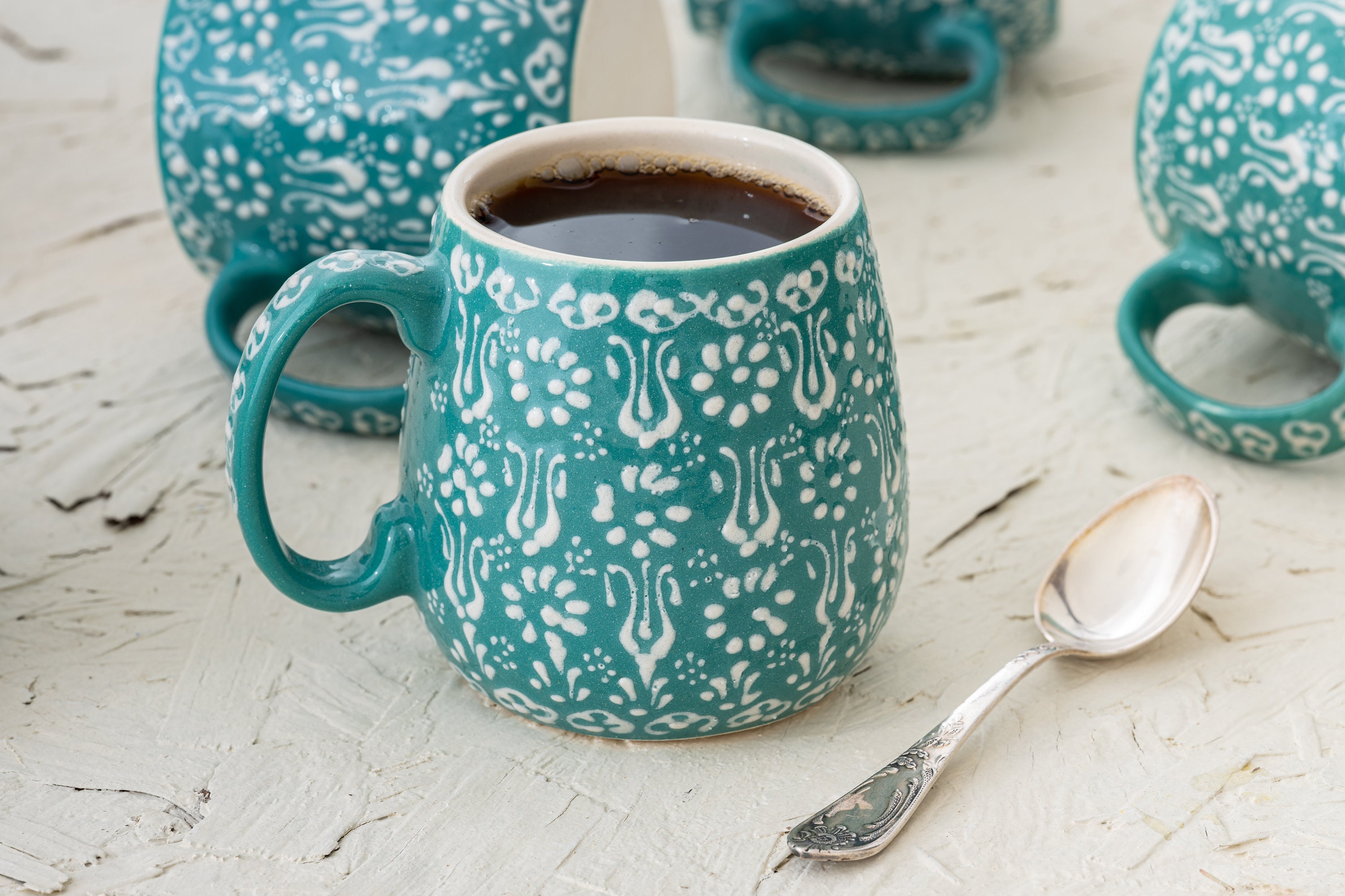 Hand Painted Ceramic Coffee Mug Set of 4, Ceramic Coffee Set, Ceramic ...