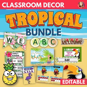 Tropical Classroom Decor Bundle Editable - Etsy