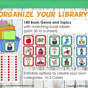 Classroom Library Book Bin Labels in Colorful Brights, Colorful Rainbow ...