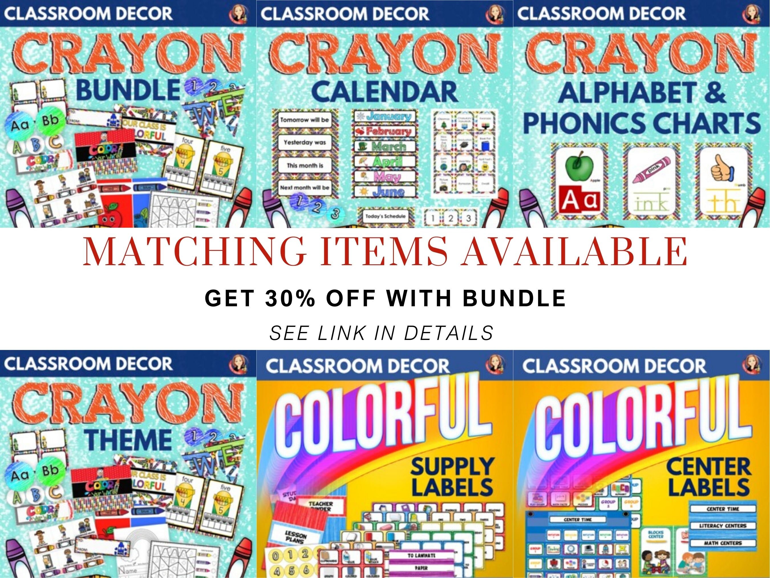 Alphabet Posters and Phonics Anchor Charts in a Crayon Theme, Crayon ...