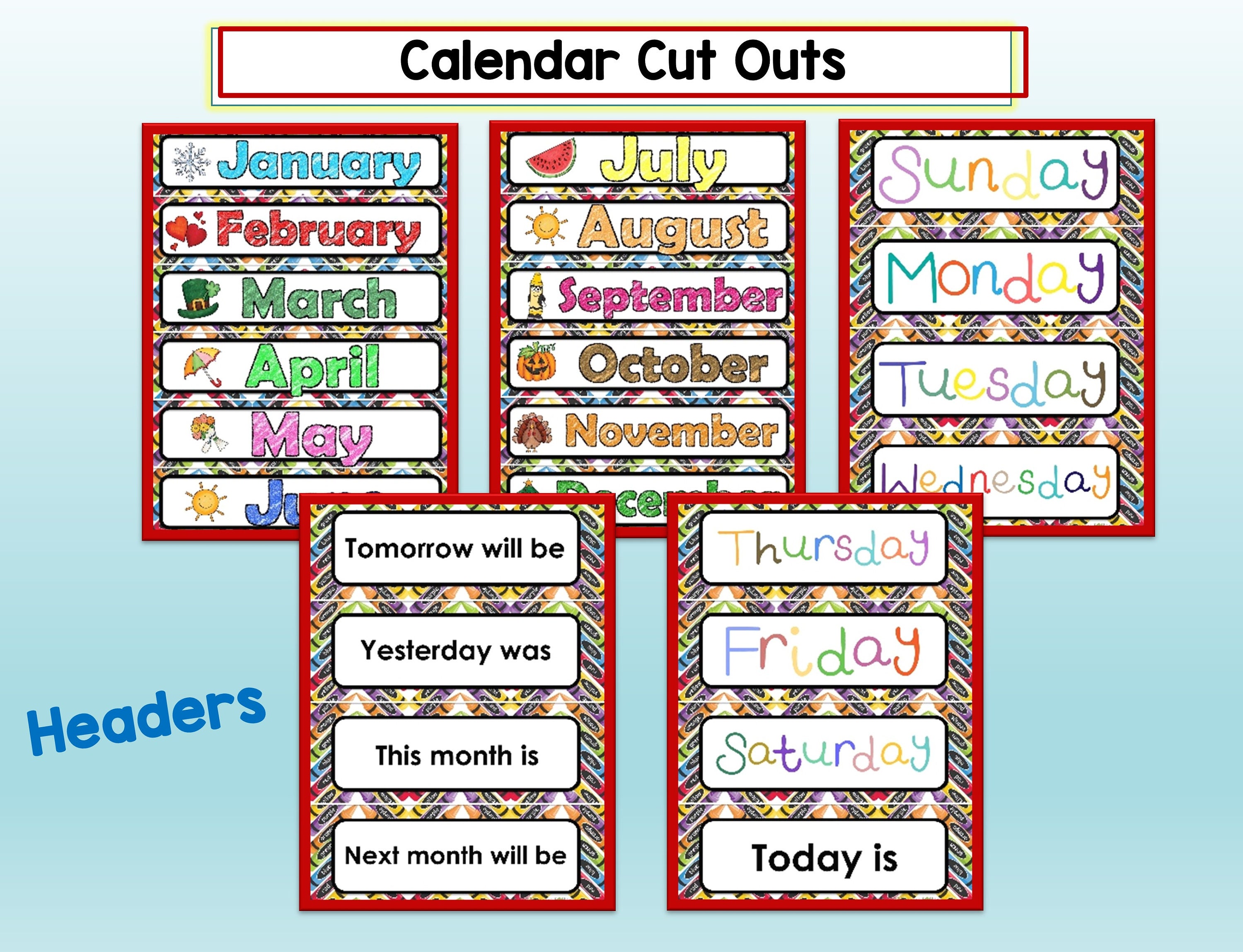 Editable Classroom Calendar in Crayon Theme, Crayon Classroom Decor ...