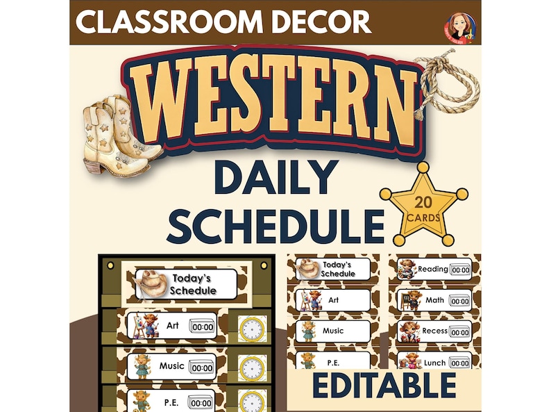 Western Theme Visual Schedule Cards for Classroom | Editable Daily ...