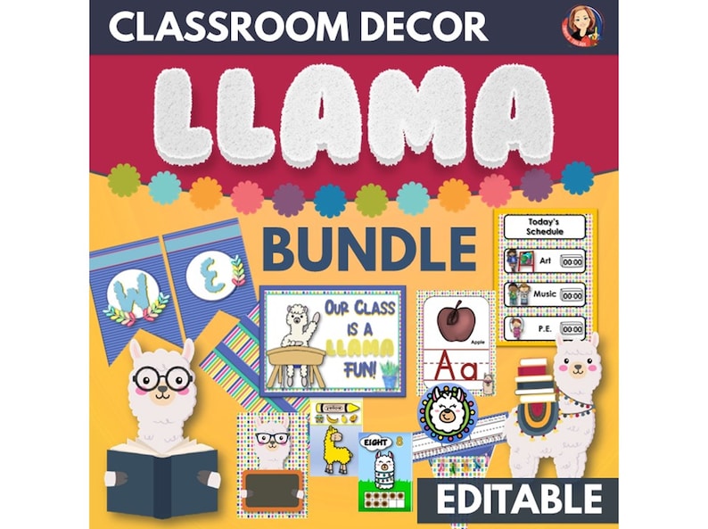 Llama Classroom Decor Bundle Editable, Llama Theme Classroom Bulletin ...