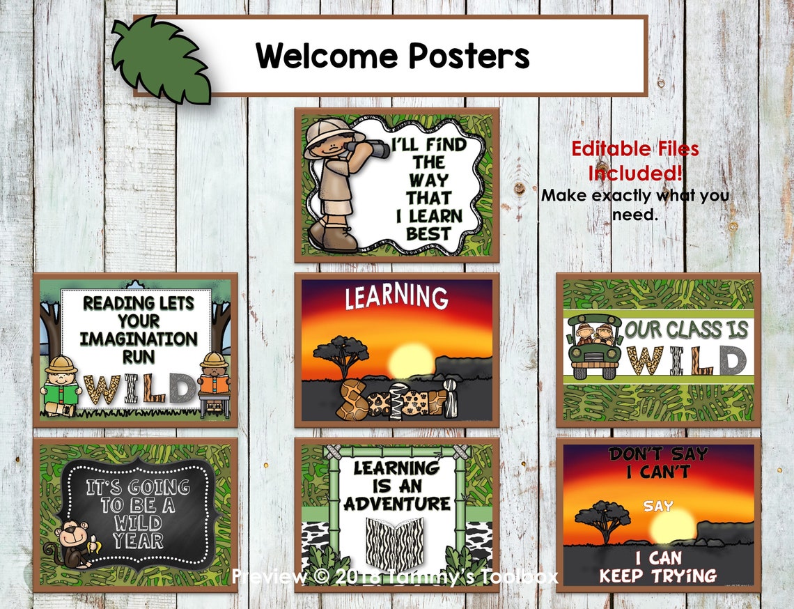 Jungle Safari Theme Classroom Decor Growth Mindset Editable Bundle ...