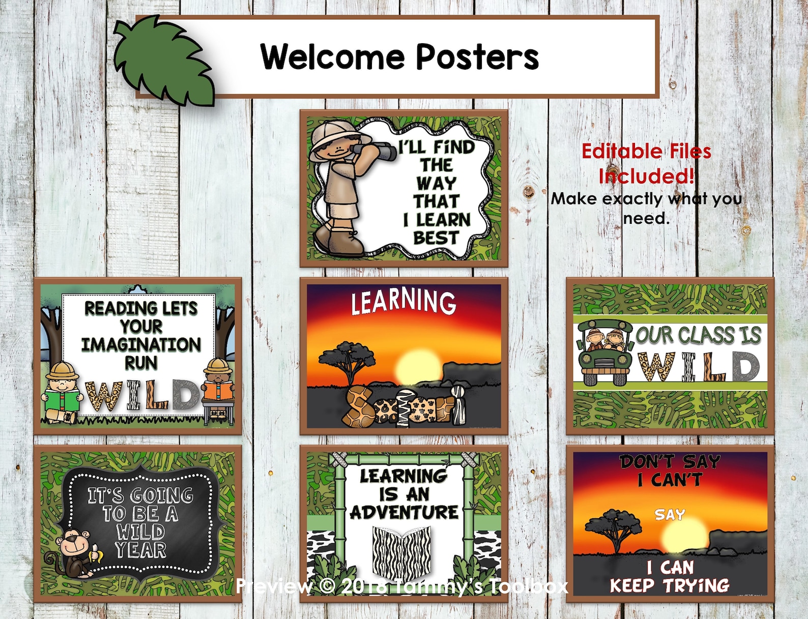 Jungle Safari Theme Classroom Decor Growth Mindset Editable Bundle ...