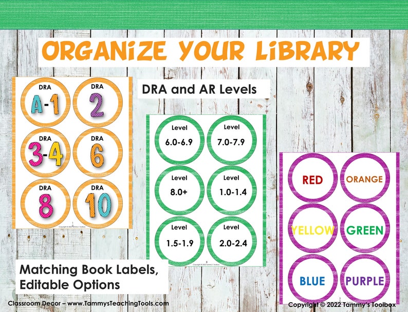Classroom Library Book Bin Labels in Colorful Brights, Colorful Rainbow ...