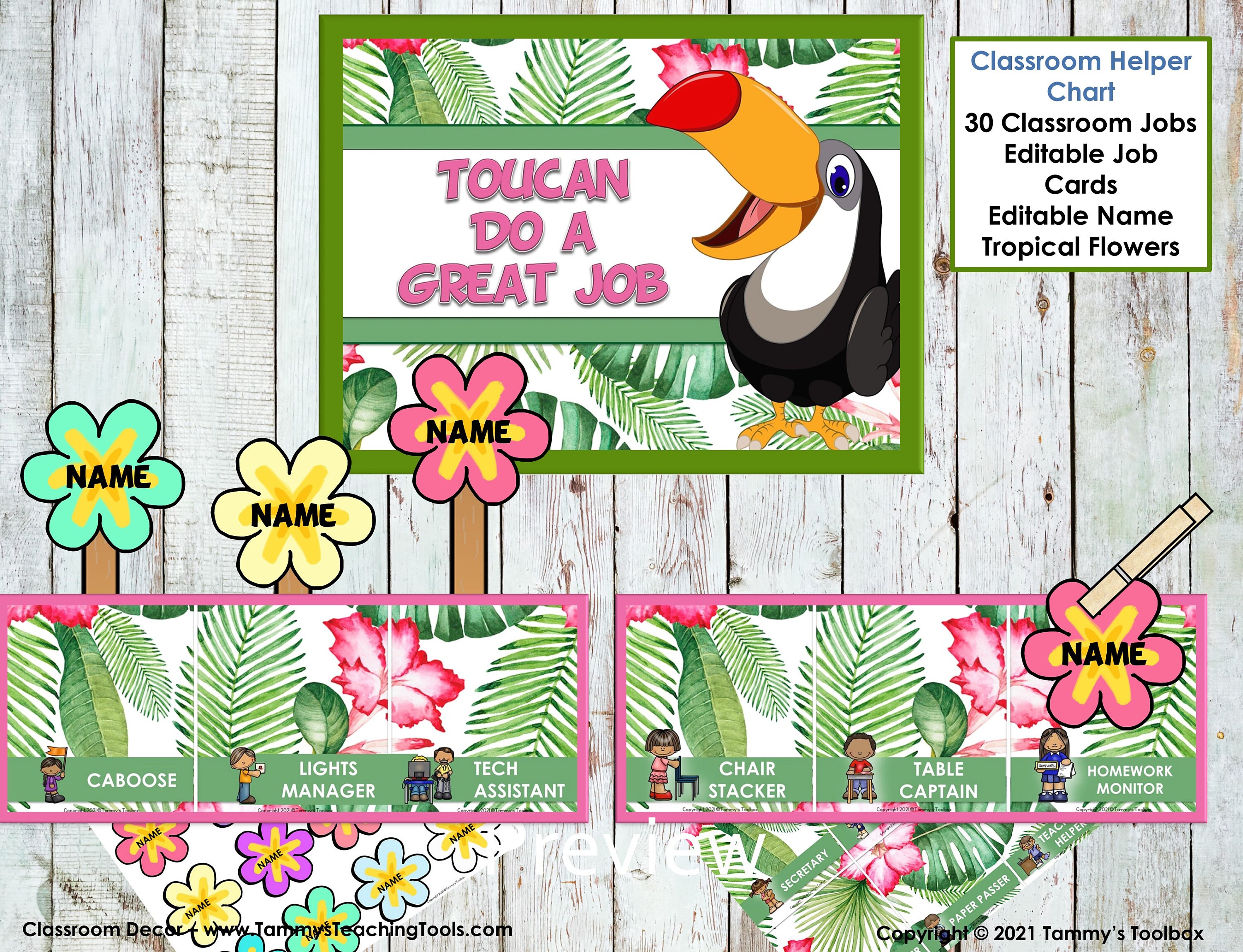 Classroom Schedule and Management Set in Tropical Theme, Tropical ...