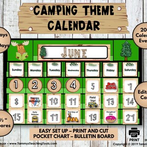 Editable Classroom Calendar in a Camping Theme, Printable Rustic ...