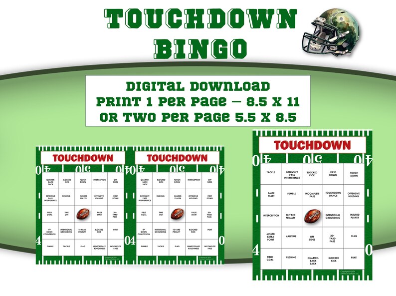 Football Bingo Game, 30 Unique Printable Football Bingo Cards, Football ...
