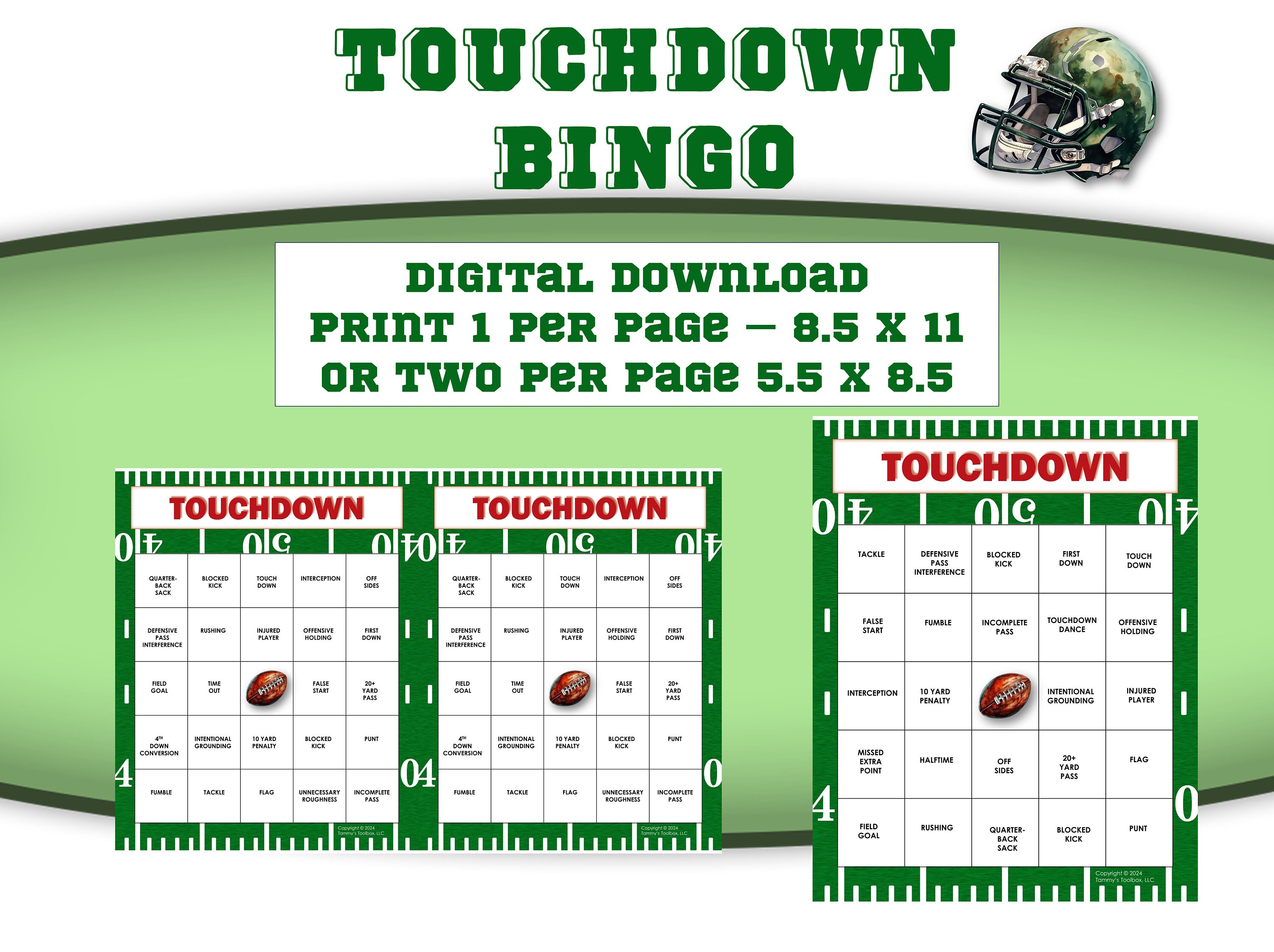 Football Bingo Game, 30 Unique Printable Football Bingo Cards, Football ...