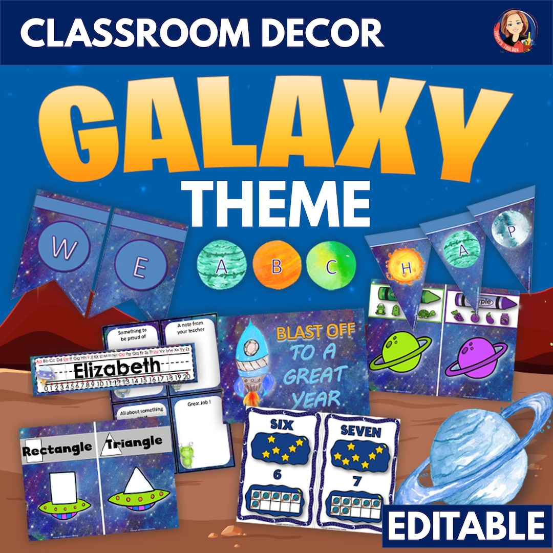 Galaxy Outer Space Theme Classroom Decor, Printable and Editable Class ...