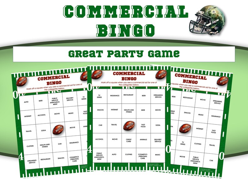 The Super Football Bingo Game, Commercials Bingo, 30 Printable Bingo ...