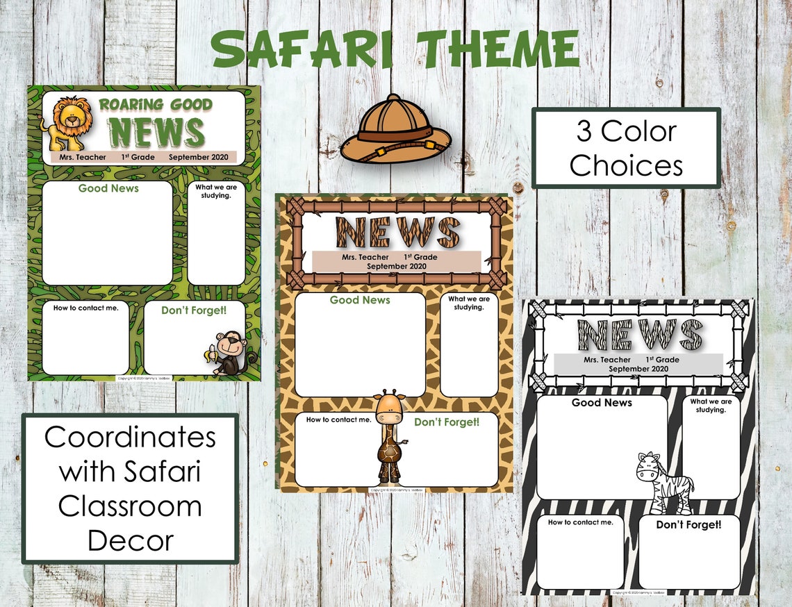 Digital and Printable Classroom Newsletters in Jungle Safari, Editable ...