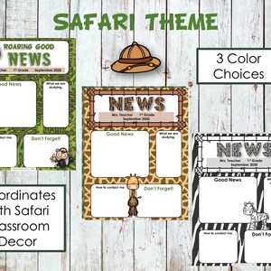 Digital and Printable Classroom Newsletters in Jungle Safari, Editable ...