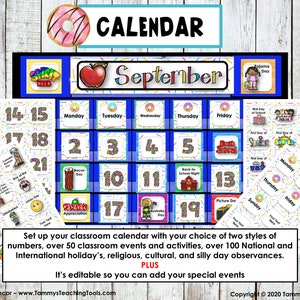 Editable Classroom Calendar in Donut Theme, Donut Classroom Decor ...