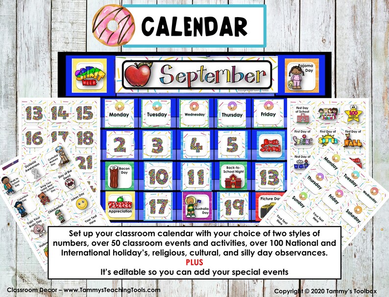 Editable Classroom Calendar in Donut Theme, Donut Classroom Decor ...