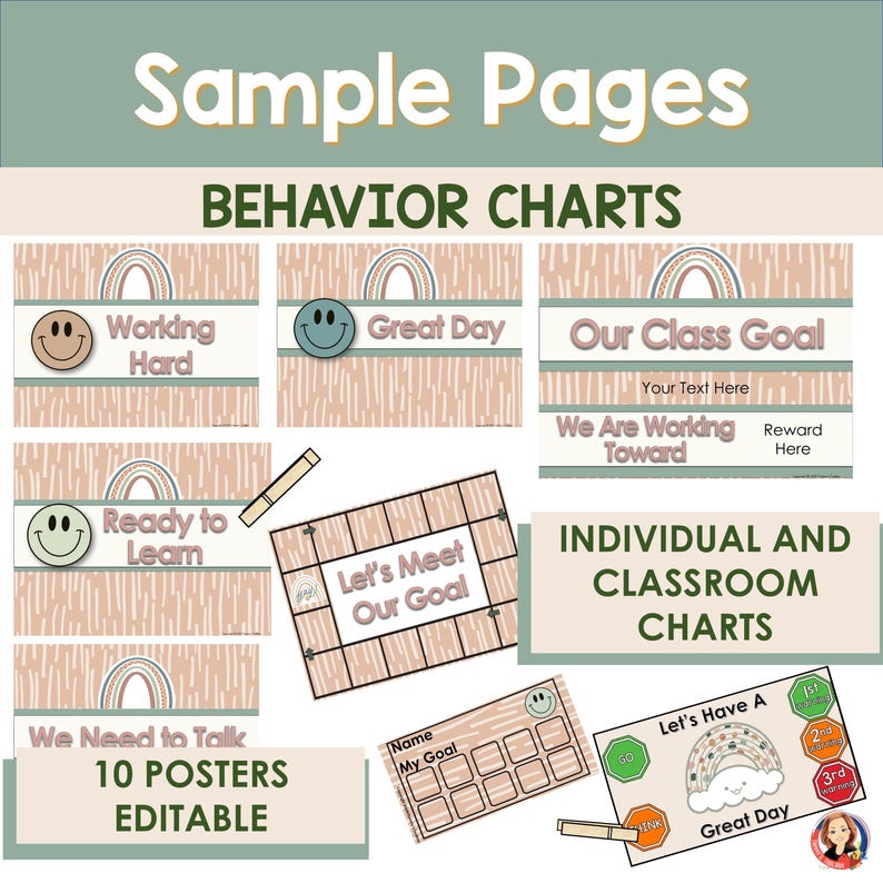 Boho Rainbow Classroom Management Decor Set, Behavior Charts, Class Job ...