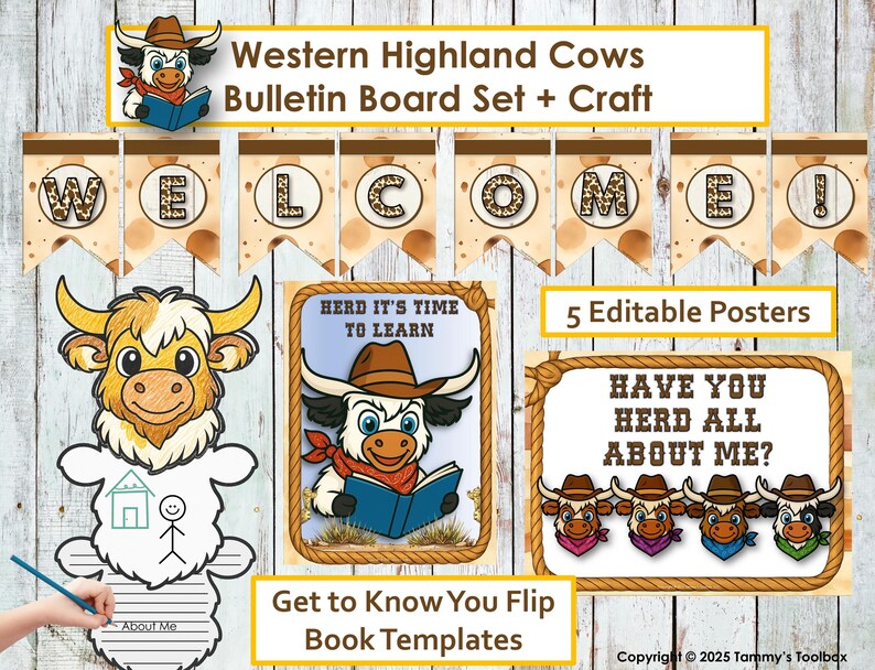 Back to School Highland Cow Wild West Classroom Decor Bulletin Board ...